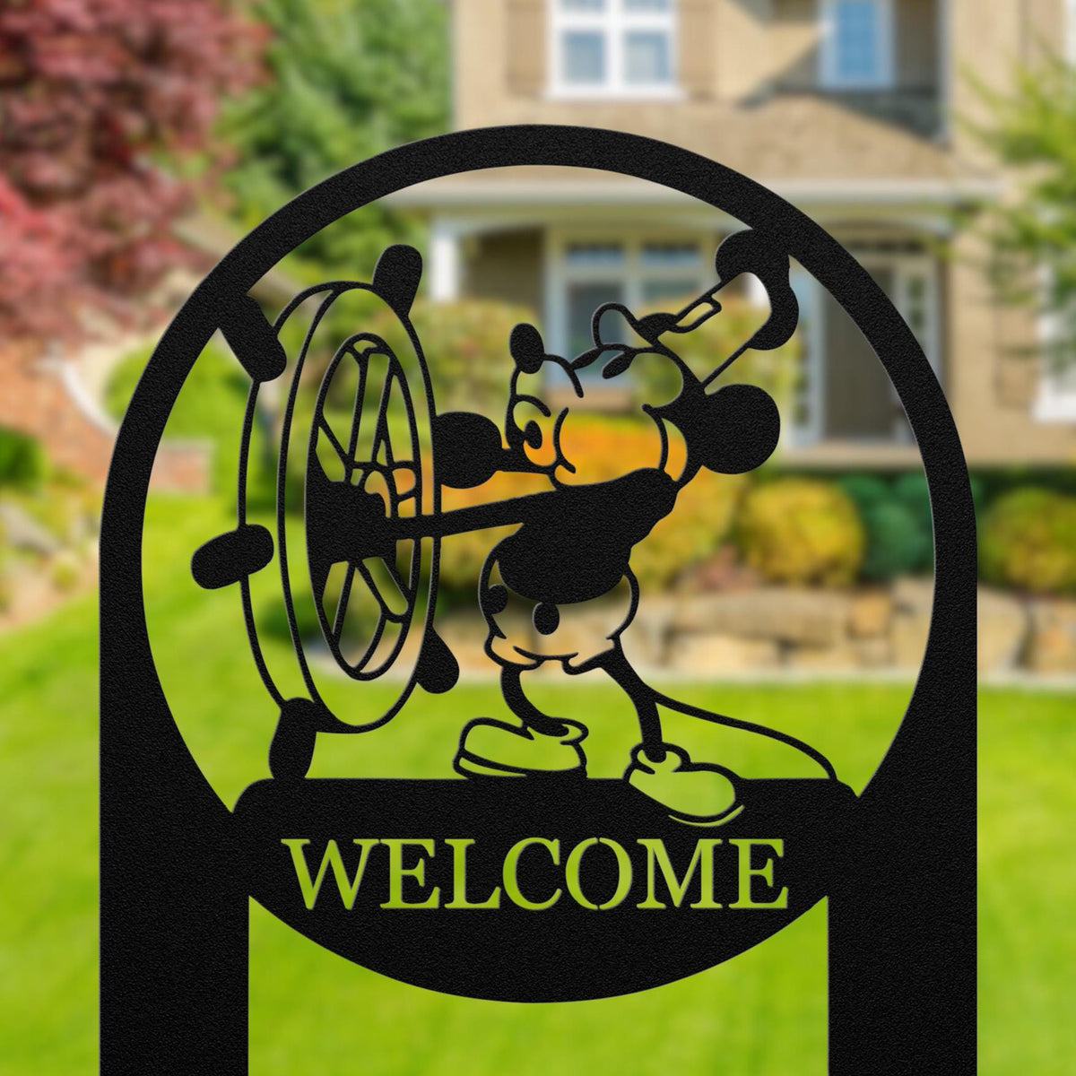 Steamboat Willie Outdoor Decor Stake Metal Welcome Sign – Memorials By GG